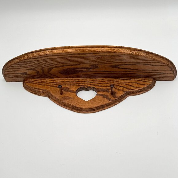 Wall Decor | Vintage Heart Wood Wall Shelf Cutout Oak With Pegs Country ...